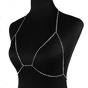 Sexy Rhinestone Body Chain with Multi-layered Long Choker Necklaces Rhinestone Jewelry Necklace Chains Crystal Body Chain for Women Party Body Jewelry