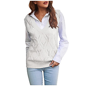 Padaleks Women V Neck Knit Sweater Vest Loose Sleeveless Oversized Knitwear Pullover Fall Winter Tanks for Girl