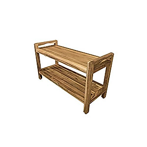 EcoDecors EarthyTeak Shower Bench Eleganto Wooden seat Garden Bench with LiftAide Arms 35" Long Natural Teak Patio Bench Wood Shower Bench for Indoor and Outdoor Use