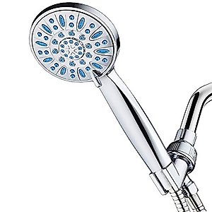 Anti-Clog High-Pressure 6-setting Hand Shower by AquaDance with Nozzle Protection from Growth of Grime for Stronger Shower! Aqua Blue