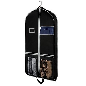 Zilink Garment Bag Suit Bags for Travel 43" with Mesh Pockets Breathable Dress Suit Cover for Storage with PVC Card Holder, Black