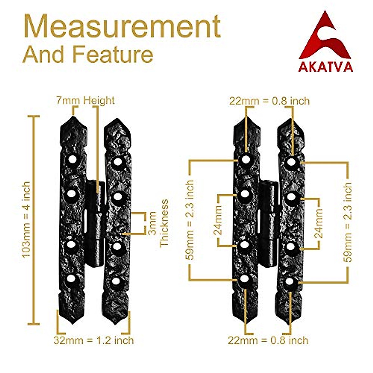 Akatva Cabinet Hinge Set - 4-Piece Cabinet Hinges for Wooden and Metal Cabinets, Cabinets - Antique Iron Cabinet Door Hinges Hardware Kit - Easy Setup Indoor, Outdoor Cabinet Door Hinge Set