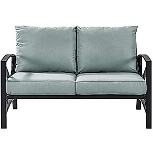 Crosley Furniture KO60008BZ-MI Kaplan Outdoor Metal Loveseat, Oiled Bronze with Mist Cushions
