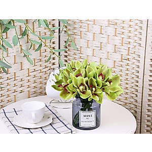 Blooming Paradise 12pcs Real Touch Artificial Fake Plants Silk Cymbidium Orchid Flowers Arrangements Wedding Bouquets Decorations Plastic Floral Table Centerpieces Home Kitchen Garden Party White