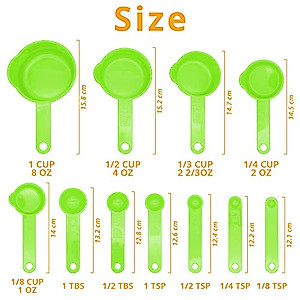 KUFUNG Kitchen Baking Plastic Measuring Spoon &Cups Set for Dry or Liquid (11 pcs, Green)
