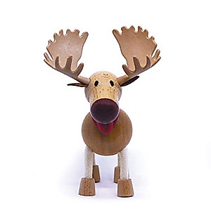 Anamalz Moose Wooden Animal Toy for Toddlers, Fun and Posable Moose for Early Learning, Montessori, and STEM, Smooth Natural Wood, Boys and Girls