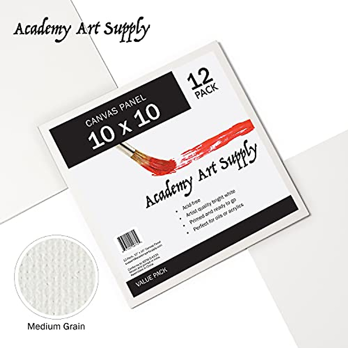 Academy Art Supply Canvases Panels 10 x 10 inch - 100% Cotton Artist Blank Canvas Board for Painting, Pre-gessoed, Primed, Acid-Free Canvas Panels, Perfect for Acrylic and Oil Painting, Pack of 12