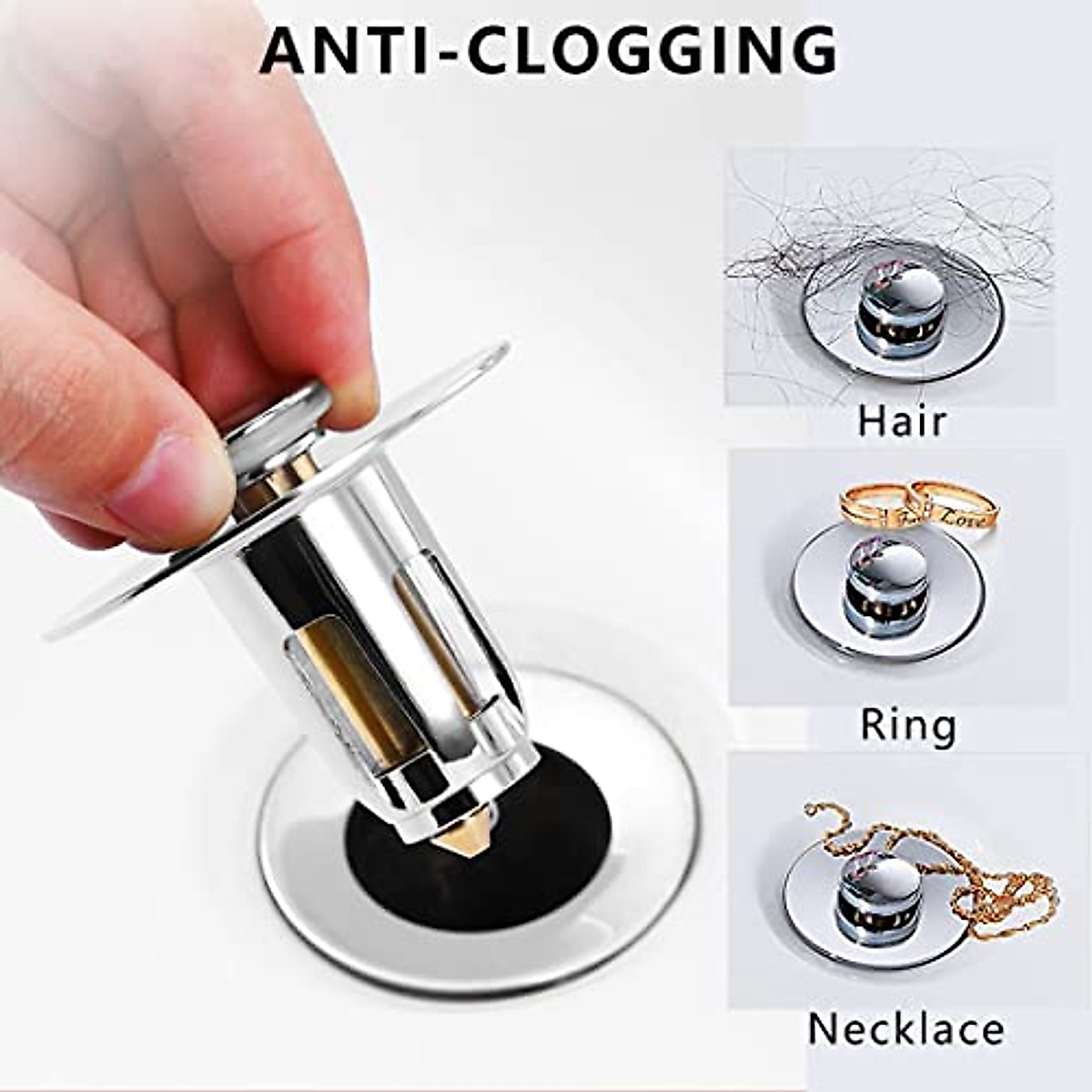 2 PACK Universal Bathroom Sink Stopper,Pop Up Sink Drain stopper No Overflow Sink Drain Plug With Filter Basket,Bounce Bullet Anti Clogging Bathtub Sink Plug for 1.02-1.96 inch Drain Holes