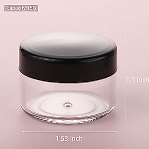 100 Count Small Sample Containers Makeup Jars 15 Gram Cosmetic Containers with Lids Plastic Jars Black Traveling Jars Empty Bottles for Toiletries