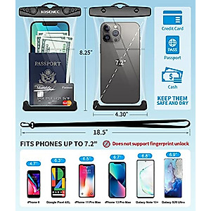 KOSENEC Universal Waterproof Pouch, IPX8 Waterproof Phone Case/Holder Underwater Cellphone Dry Bag for Beach Travel Kayaking Swimming, Compatible for iPhone 13 12 11 XS X 8 Series, Galaxy Up to 7.2"
