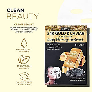 AZURE 24K Gold and Caviar Anti Aging Luxury Face Mask - Hydrating & Firming Facial Mask - Helps Reduce Wrinkles & Fine Lines - With Hyaluronic Acid & Collagen - Skin Care Made in Korea - 5 Pack