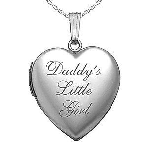 PicturesOnGold.com Sterling Silver 'Daddy's Little Girl' Heart Locket Pendant Necklace - 3/4 Inch X 3/4 Inch (Locket + Photo)
