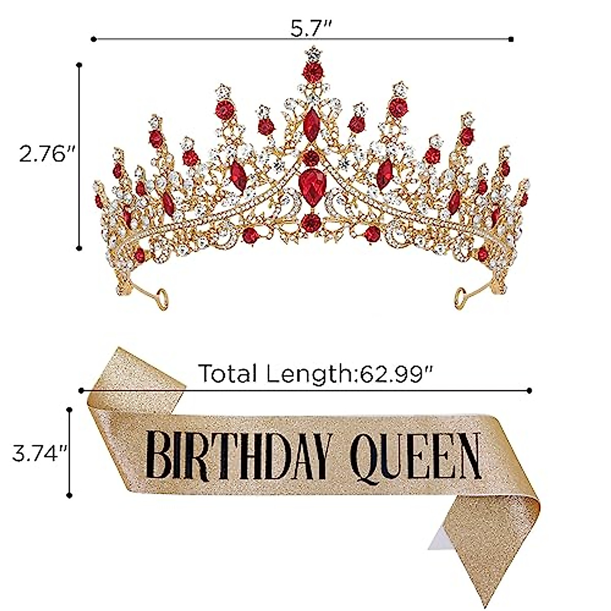 SWEETV Birthday Crowns for Women Gold Birthday Queen Sash and Tiara Set Rhinestone Princess Headband for Birth Day Party Photograph