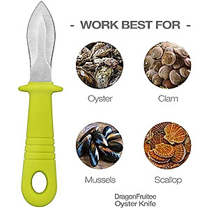 DragonFruitee Oyster Shucking Knife, Commercial Grade Clam and Shellfish tool With Ergonomic Grip And Anti-Slip Handle, Good For Home Restaurant Kitchen And Outdoor Use, Yellow/Silver (2 Count)