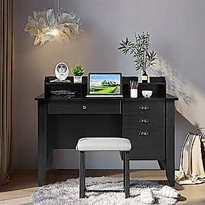 WATERJOY 48" Computer Desk with 4 Storage Drawers and Hutch Wood Executive Table for PC Laptop Table