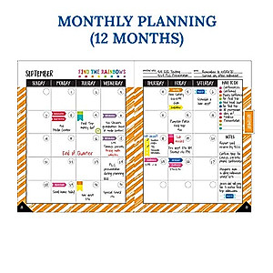 Schoolgirl Style Hello Sunshine Teacher Planner, 8" x 11" Undated Teacher Planner With Planner Stickers, Rainbow Teacher Planners and Lesson Planner for Classroom Organization and Rainbow Décor