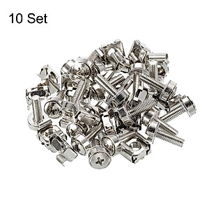 PATIKIL Rack Mount Cage Nuts M5x15mm Mounting Screws Iron Nickel Plated for Server Rack Cabinets with Washers, Silver Tone 10 Sets