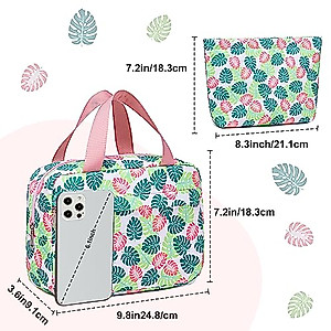 BTOOP 2 Pcs Makeup Bag Large Travel Cosmetic Tote Bags Cute Makeup Pouch Toiletry Handle Purse Organizer Set for Women (Turtle back-Pink green)