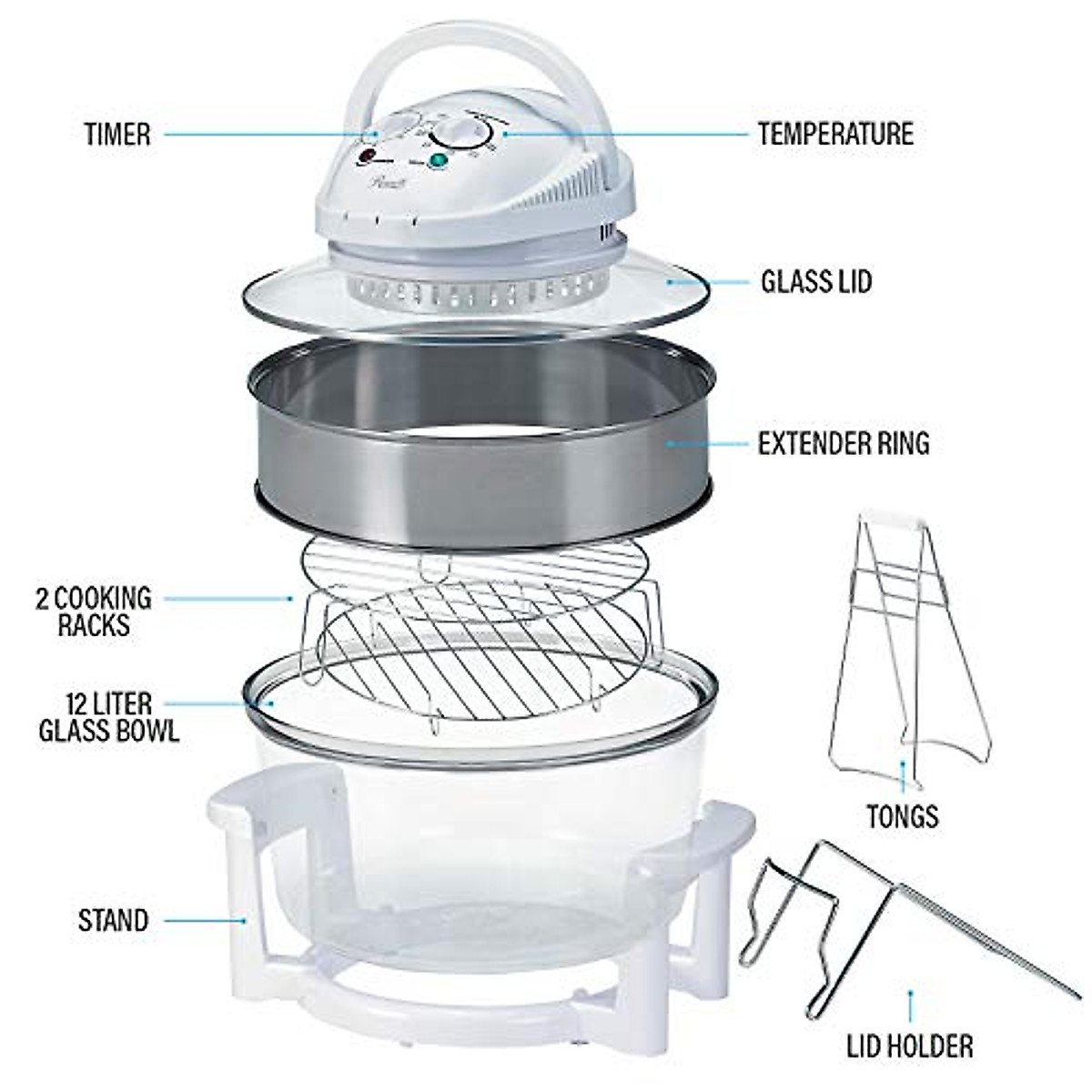 Rosewill Infrared Halogen Stainless Steel Extender Ring Convection Oven, 12-18L Dial