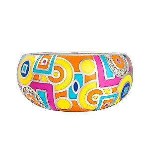 Jeulia Enamel Rings for Women Teen Girls Chunky Gold Ring Trendy Colorful Geometric Green Enamel Wide Ring Party Crystal Vintage Jewelry with Gift Box (Geometric, 8)