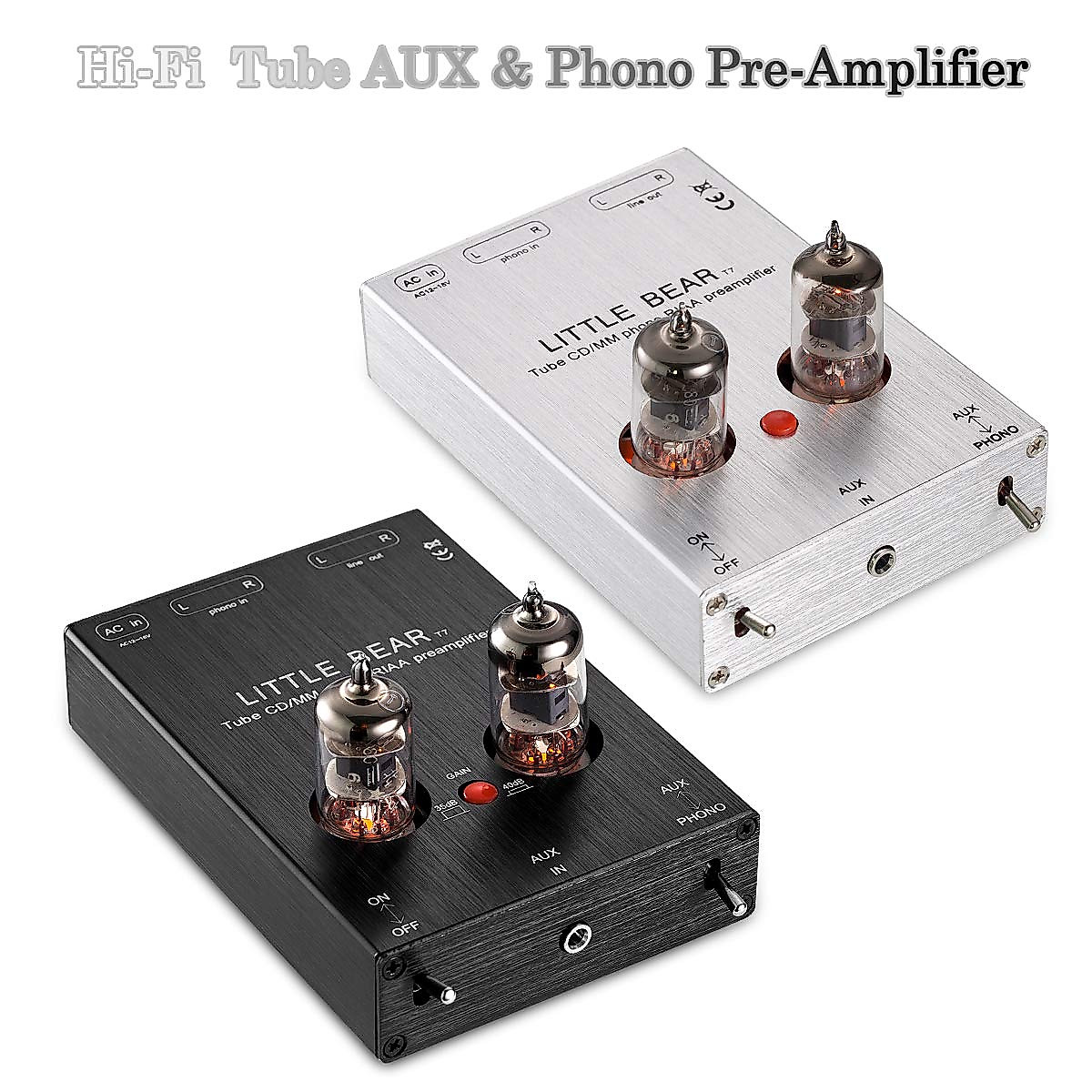 Nobsound Little Bear T7 Vacumn Tube Mini Phono Stage RIAA MM Turntable Preamp & HiFi Tube Pre-Amplifier (Silver)