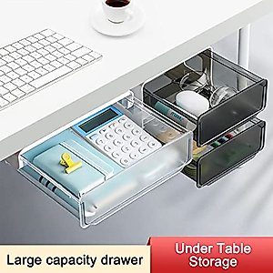 Under Desk Drawer Organizer - Hidden Self-Adhesive Under Desk Drawer Slide-out With 2 layers、Storage box for sticking under the table, suitable for office, classroom, home Under Desk Drawer (Withe)