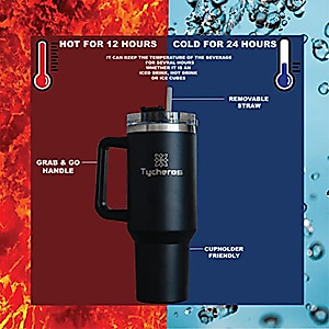 Tycheros 40 oz Tumbler with Handle and Straw- Reusable Vacuum Stainless Steel Insulated Water Bottle- Travel Mug that Keeps drink Hot OR Cold for Hours (blue)