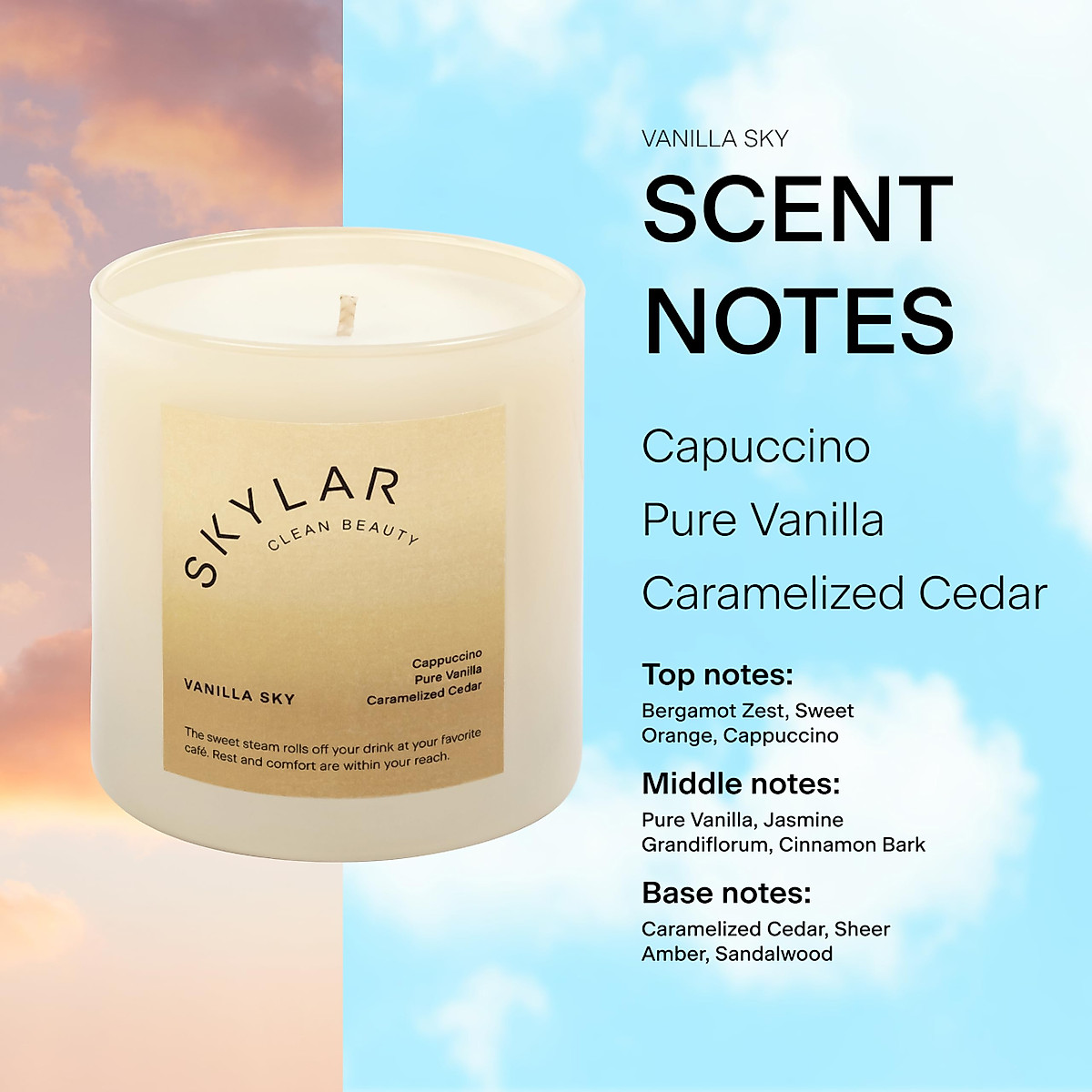 Skylar Vanilla Sky Candle and Wick Trimmer Gift Set- Non-Toxic Clean-Burning Candles with Soy Coconut Wax, Soy Candles for Home, Scented Candles USA Made & Hand-Poured