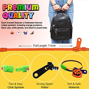 UpBrands Halloween Party Favor For Kids Zipper Bracelets Bulk Set, Kit for Birthday, Goodie Bags & Pinata Filler, Halloween Basket Stuffers, Fidget Toys, Sensory Friendship Jewelry (24 Pack)