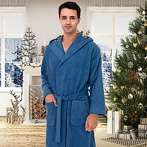 TowelSelections Mens Hooded Robe, Premium Cotton Terry Cloth Bathrobe, Soft Bath Robes for Men XX-Large Blue