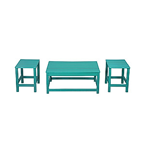WO Home Furniture HDPE 2pcs Side and 1pc Coffee Table for Adirondack Chair, Weather and UV Resistant for Outdoor, Patio, Backyard, Porch, Garden, Turquoise