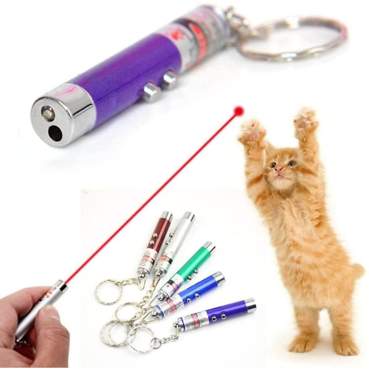 3PCS Mini Cat Toys Laser Pointer Pen Keychain Flashlight Funny Dog Stick Pet Lamp White Light LED Infrared Button Electronics Included (3 PCS Pack, Silver Gray)