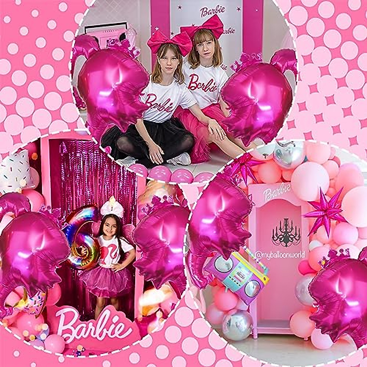 MEMOVAN Pink Girls Head Balloons 4pcs 28 Inch Hot Pink Doll Balloons for Girl Princess Hot Pink Party Bachelorette Makeup Spa Birthday Baby Shower Party Supply