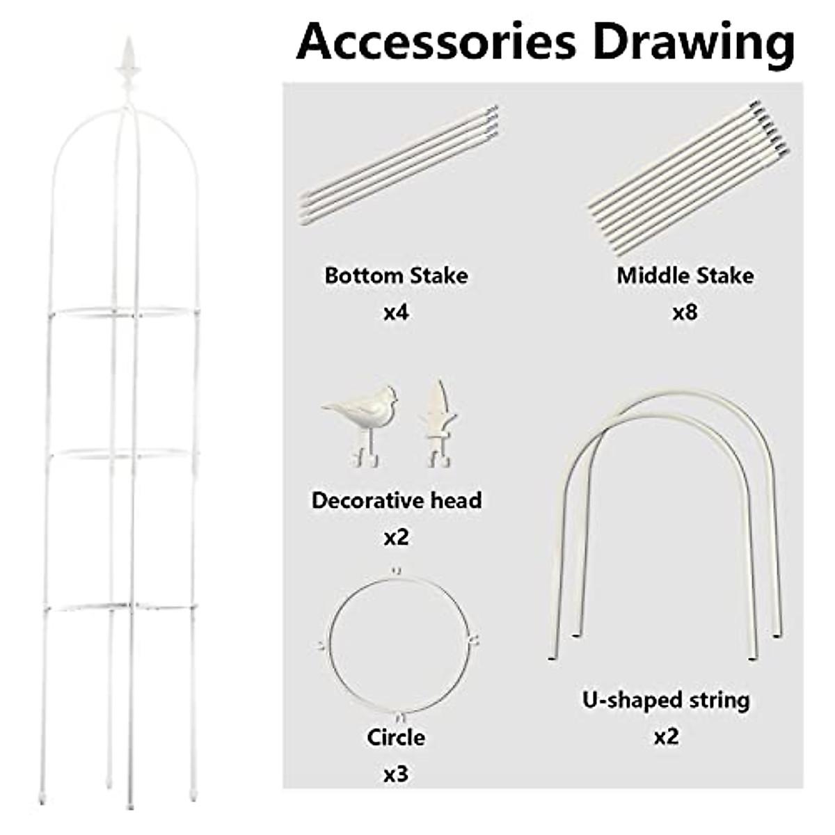 Kamansy Garden Trellis for Outdoor Climbing Plants, Trellis for Potted Plants, Wire Plants Trellis, 6 ft Tall Iron Metal Trellis Plants Trellis