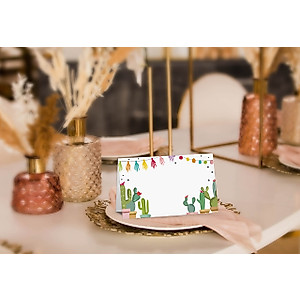 Table Place Card, Mexican Fiesta Themed Tent Style Cards, Pack of 25 Half-Fold Reception Place Card, Fiesta Cactus Food Labels, Fiesta Confetti Decor, Perfect for Baby Shower, Birthday Party C27