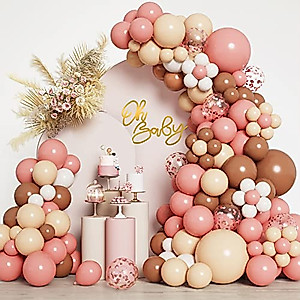 RUBFAC 153pcs Boho Balloons Garland Kit, Blush Balloons Dusty Pink Brown Nude White Confetti Latex Balloons for Wedding Girls Birthday Pastoral Party Picnic Bridal Shower Decorations