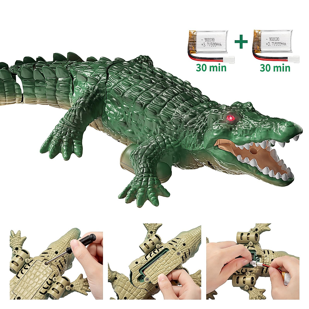 TEMI Remote Control Crocodile, High Simulation Scale Prank Alligator with Glowing Eyes, for Pool Bathroom RC Boat for 6+ Boys Girls Birthday Halloween Christmas Toys