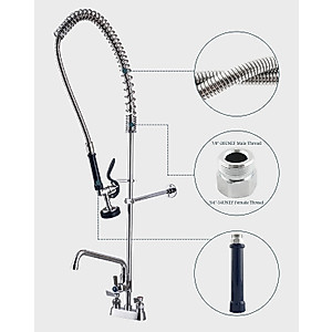 Phivan Commercial Sink Faucet Sprayer Hose with Heat Resistant Handle 44 Inch Pre-rinse Sprayer Hose for Kitchen Sink Faucets Stainless Steel Flexible Commercial Dish Spray Hose Parts