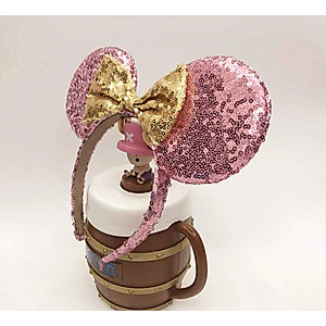 WLFY Minnie Ears Headbands Butterfly Glitter Hairband (Pink and gold)