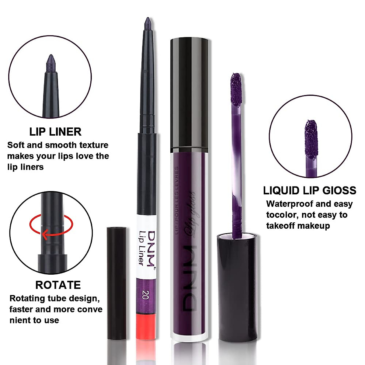 AMY'S DIARY 2Pcs Dark Purple Lip Liner and Lipstick Matte Makeup Set,Darkest Eggplant Plum Lipstick 24H with Lip Liner Set Matt Liquid Long Lasting Mate Dark Plum Dark Berry Lipstick (#20)