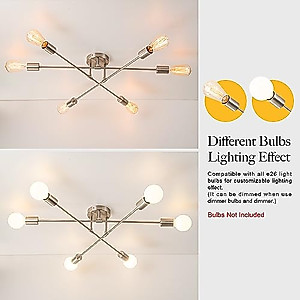 BrkNit 6-Light Modern Sputnik Chandeliers, Silver Mid Century Semi Flush Mount Ceiling Light Fixtures with E26 Base, Industrial Vintage Kitchen Farmhouse Light for Dining Room Bedroom Living Room