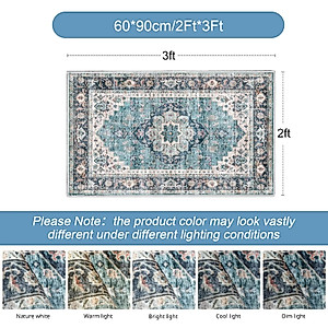 KONYXALU Washable Rugs 2x3 - Oriental Entryway Rugs Non Slip Small Area Rug Aesthetic Distressed Door Mat Boho Bathroom Low-Pile Floor Carpet for Indoor Front Entrance Kitchen Bedroom