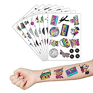 8 Sheets (96PCS) Disco Temporary Tattoos Birthday Party Decorations Supplies Tattoos Stickers Cute Party Favors Kids Girls Boys Gifts Classroom School Prizes Themed
