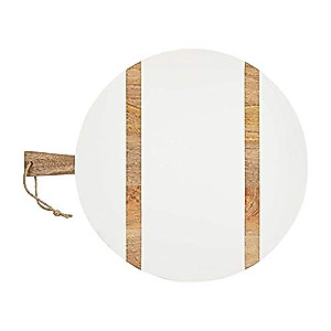 Mud Pie Large Round White/Natural Brown Wood Serving Paddle Board 25 1/5" x 20"
