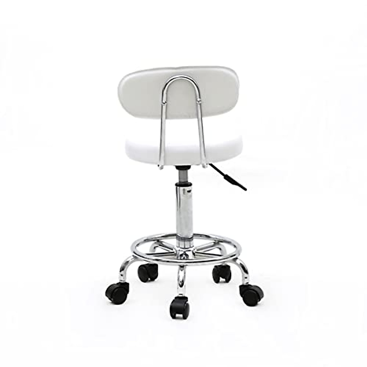 Round Shape Adjustable Salon Stool with Back and Line White