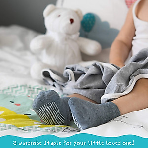 Debra Weitzner 12 Pairs Non-Slip Toddler Socks With Grips for Baby Boys and Girls - Anti-Slip Crew Socks for Infant's and Kids
