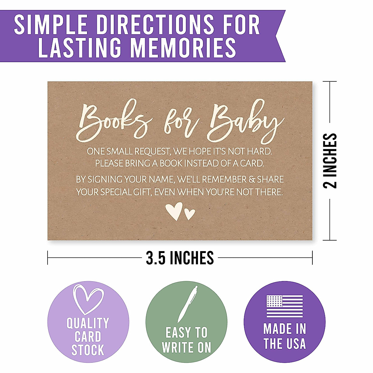 Hadley Designs 25 Book Request Baby Shower Guest Book Alternative - Rustic Baby Shower Invitation Inserts, Books For Baby Shower Request Cards, Bring A Book Instead Of A Card