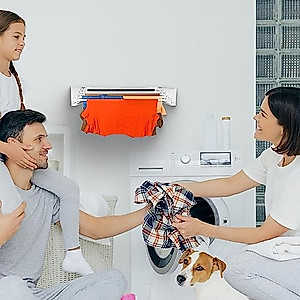 LEBENSART Laundry Drying Rack, Stainless Steel Collapsible Wall Mounted Space Saving Clothes Drying Rack, Indoor and Outdoor Foldable Drying Rack, 40lbs-14Ft Drying Capacity,27,5" (White)