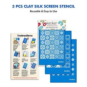 KEOKER 3PCS Tile Silk Screen Stencils for Polymer Clay, Tile Pattern Polymer Clay Stencil