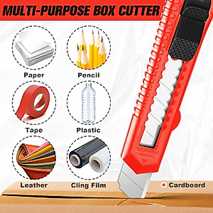 JOYUMY 3 Pack Box Cutter Utility Knife, Retractable Box Knife for Cartons, Cardboard, and Boxes, with 10 Piece 18mm Wider Snap-off Blade, Retractable Utility Knives Perfect for Office and Home Use